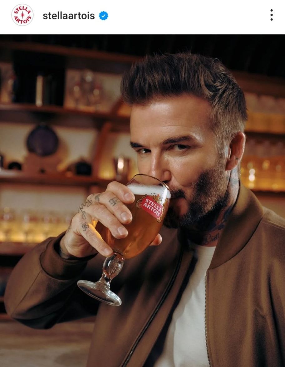 David Beckham drinks Stella Artois, Haig Whiskey, – Drinkawaste